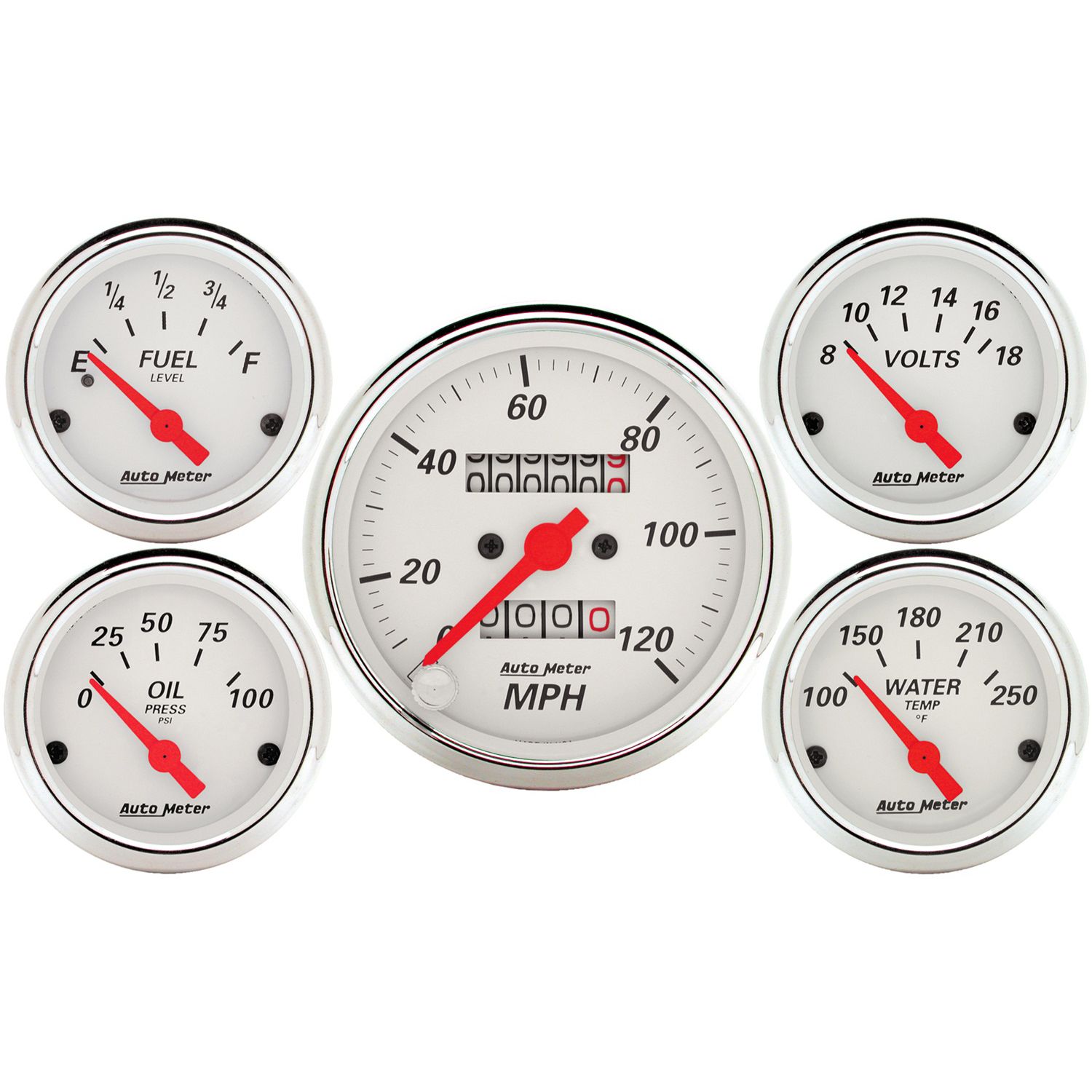 5 PC. GAUGE KIT, 3-1/8" & 2-1/16", MECHANICAL SPEEDOMETER, ARCTIC WHITE