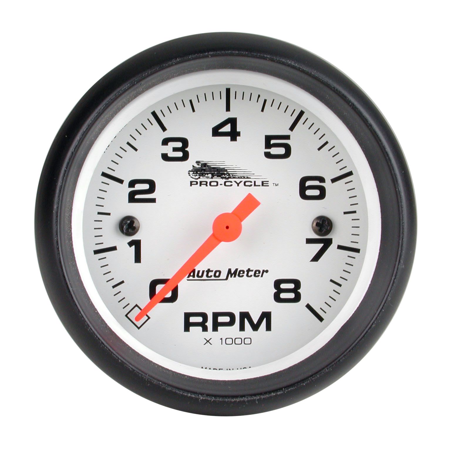 2-5/8" TACHOMETER, 0-8,000 RPM, WHITE W/ BLACK BEZEL, PRO-CYCLE