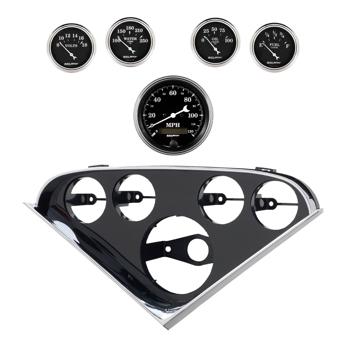 5 GAUGE DIRECT-FIT DASH KIT, CHEVY TRUCK 1955-59, OLD TYME BLACK