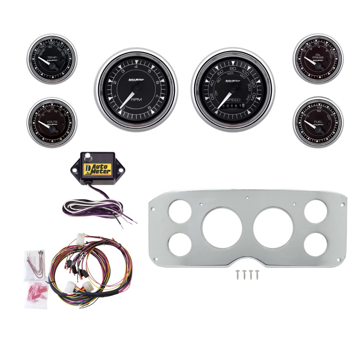 6 GAUGE DIRECT-FIT DASH KIT, GMC TRUCK 55-59, CHRONO CHROME