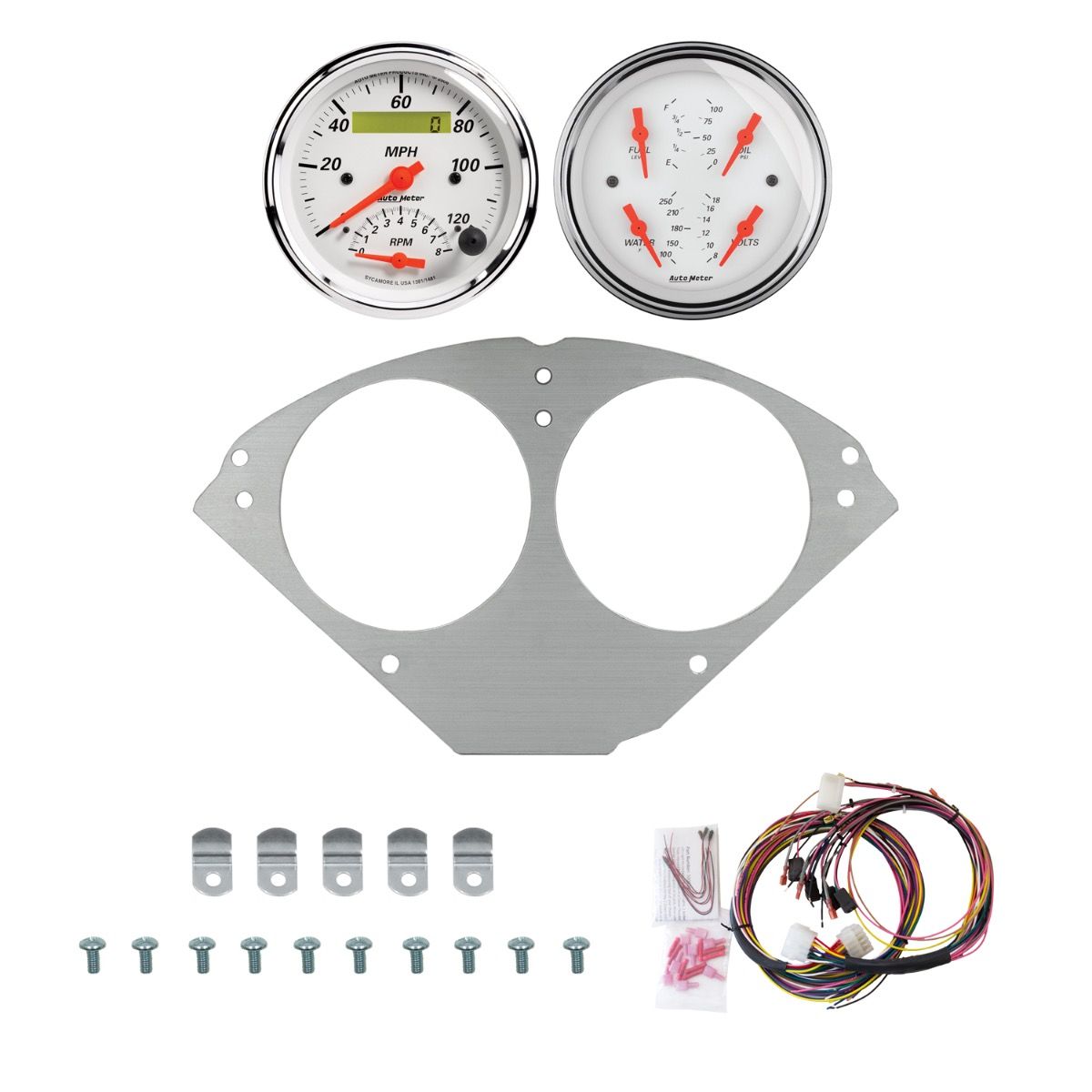2 GAUGE DIRECT-FIT DASH KIT, CHEVY CAR 55-56, ARCTIC WHITE