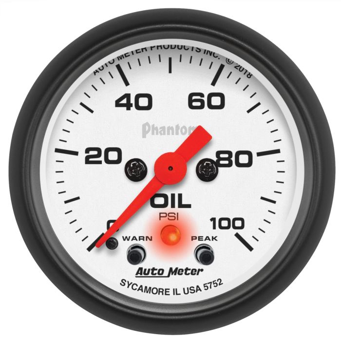 2-1/16" OIL PRESSURE, W/PEAK & WARN, 0-100 PSI, STEPPER MOTOR, PHANTOM