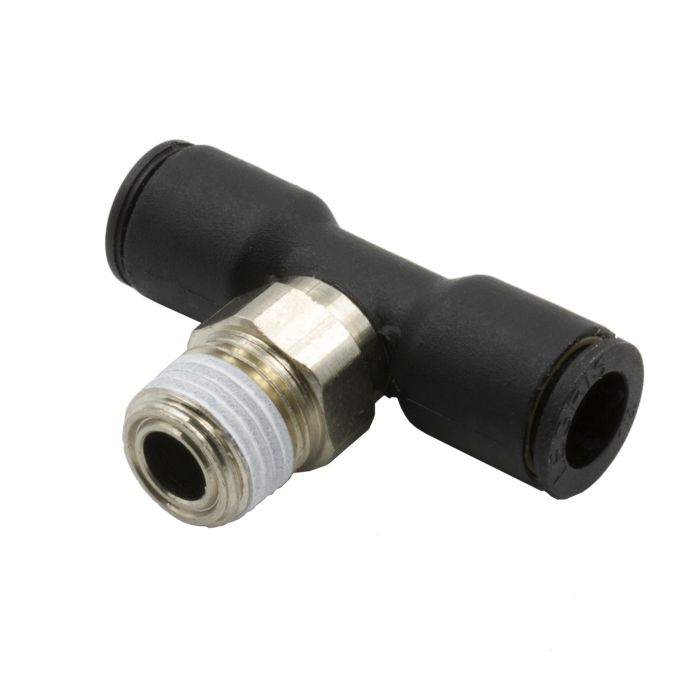 AIR LINE TEE, 1/4" OD QUICK DISCONNECT TO 1/8" NPT, NICKEL PLATED BRASS